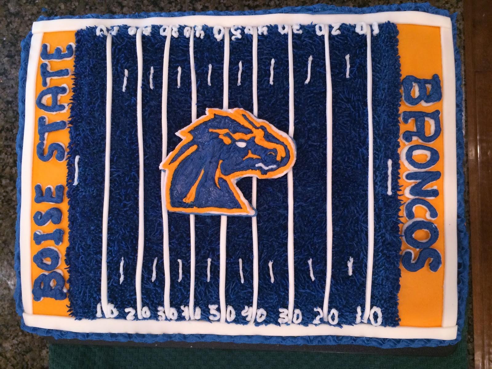 Cat's Cake Creations: Boise State Blue Turf Football Cake