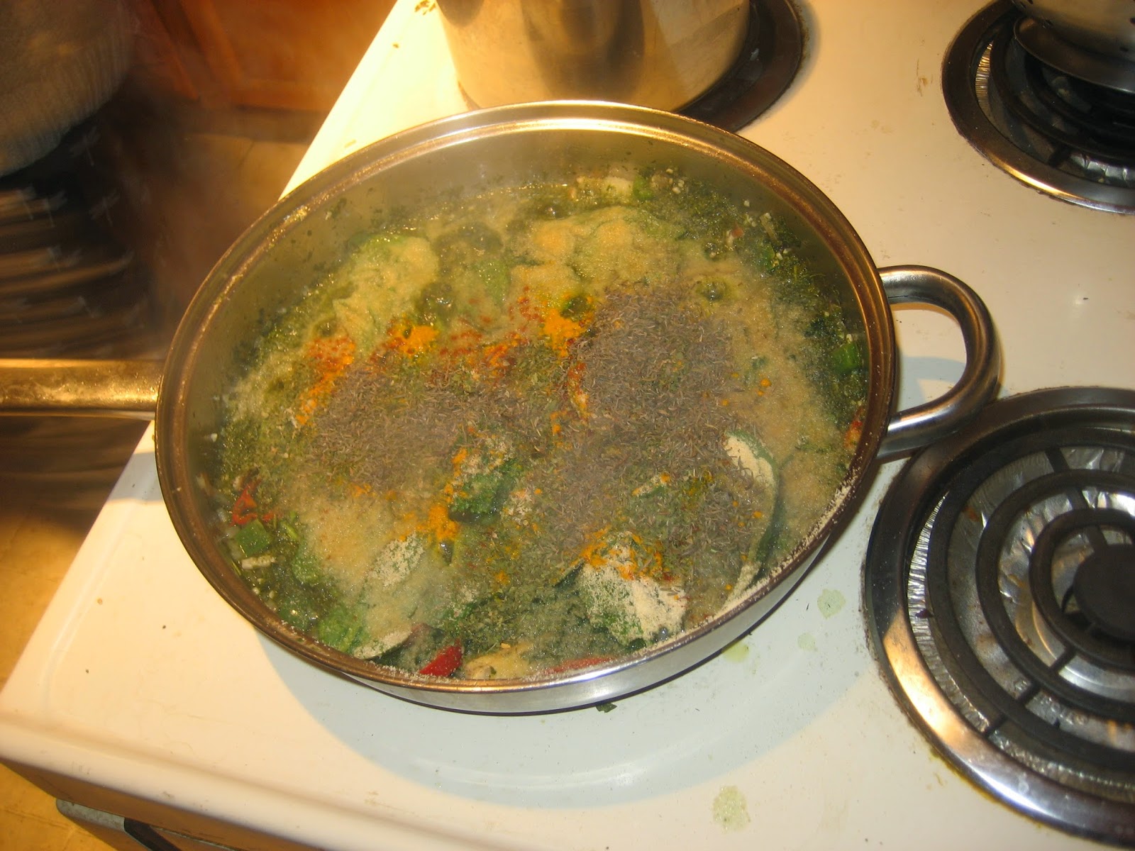 Maine Nutrition: Cassava leaf with vegetables and powder yam foo-foo.