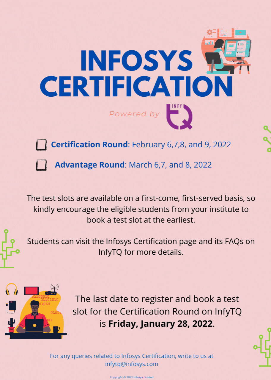 Infosys Certification: Register now and book your test slots at InfyTQ