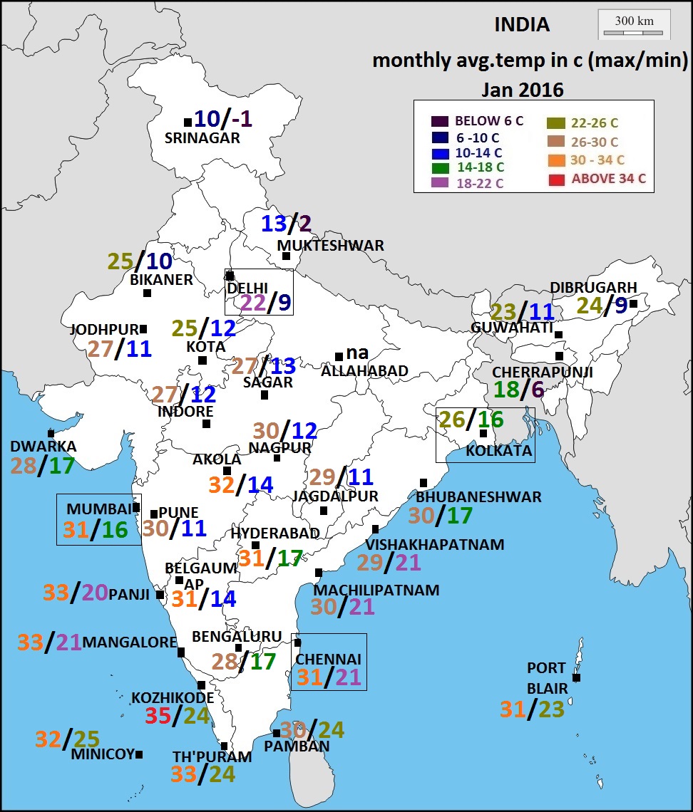 Vagaries of the Weather ©: INDIA .. JAN 2016 WEATHER AVERAGES