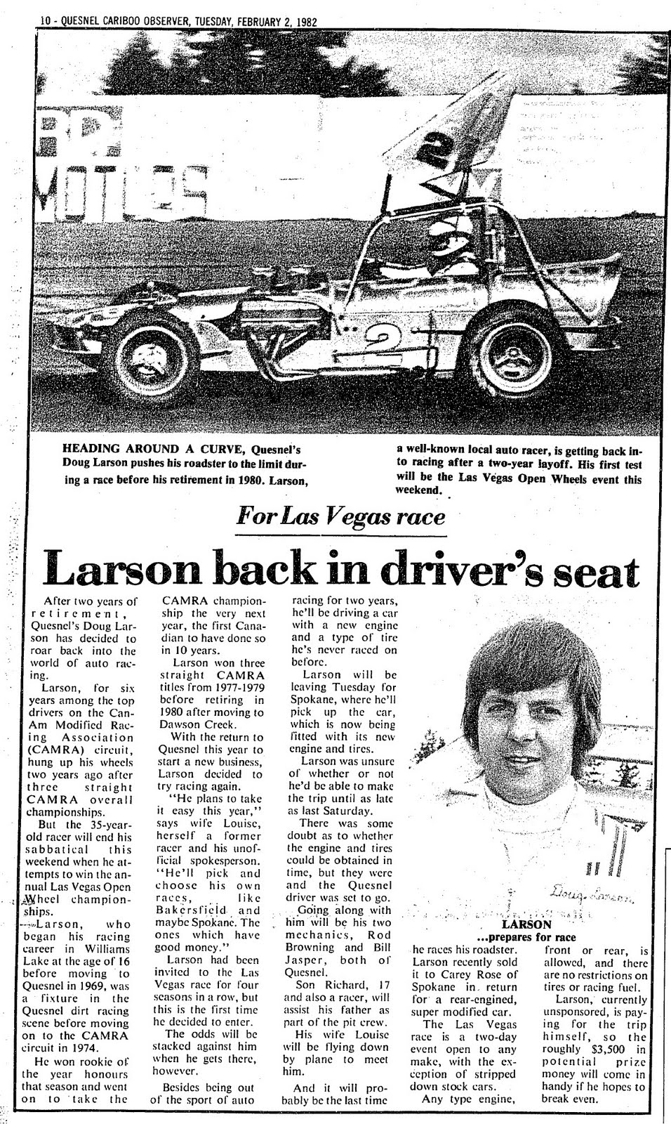 racin' thru the raindrops: Doug Larson, CAMRA champ