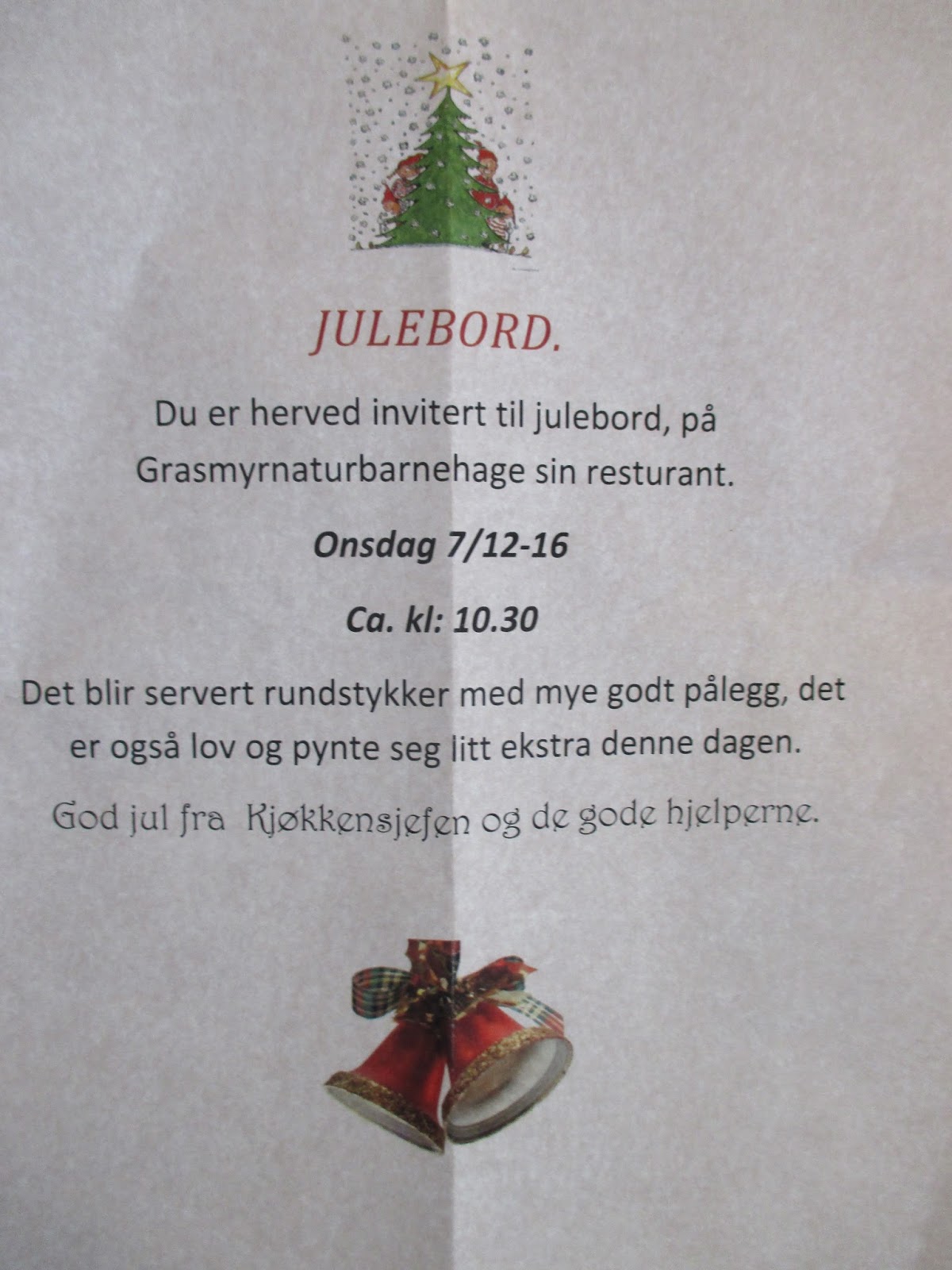 Grasmyr naturbarnehage: Velkommen til julebord!