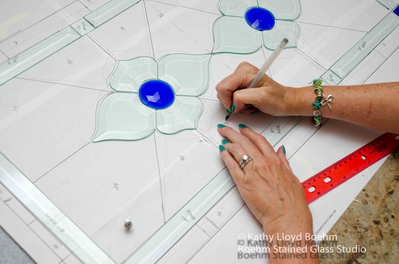 Boehm Stained Glass Blog: Panel with Bevel Clusters and Blue Gems ...