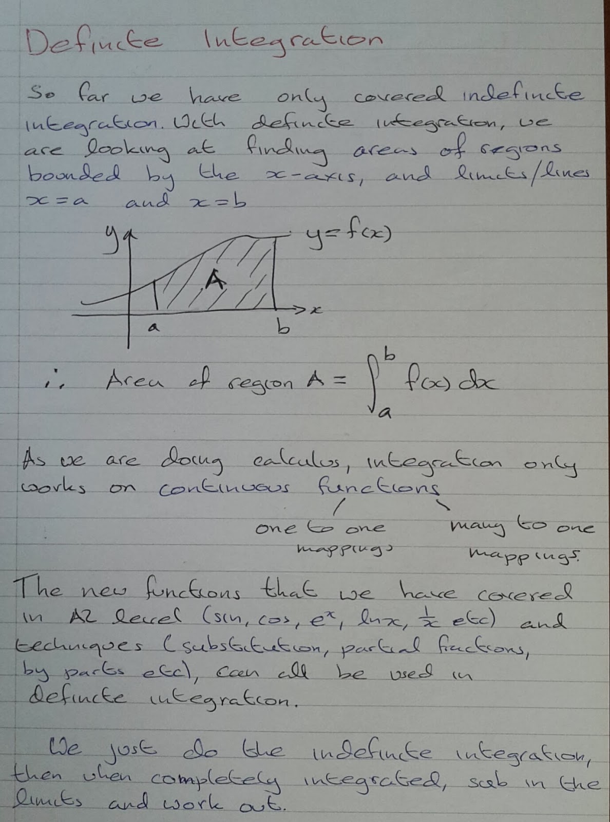 A Level Maths Notes: A2 Integration II: Definite Integration Part 1
