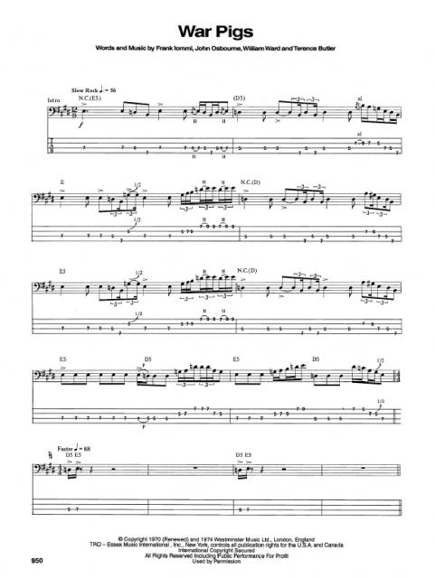 Black Sabbath - War Pigs | Partituras para Bajo