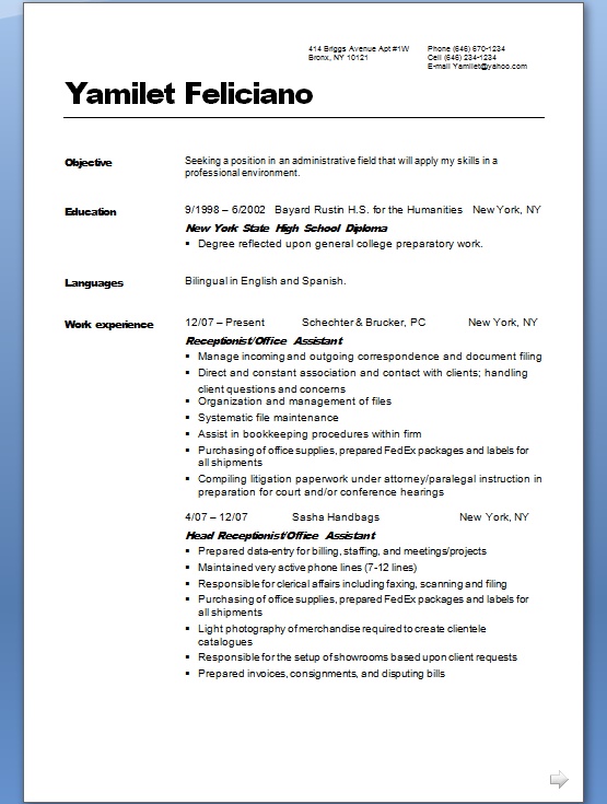 Office Assistant Resume Format in Word Free Download
