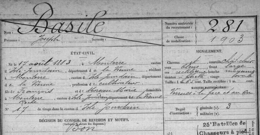 Mémoire des poilus de la Vienne: BASILE Joseph