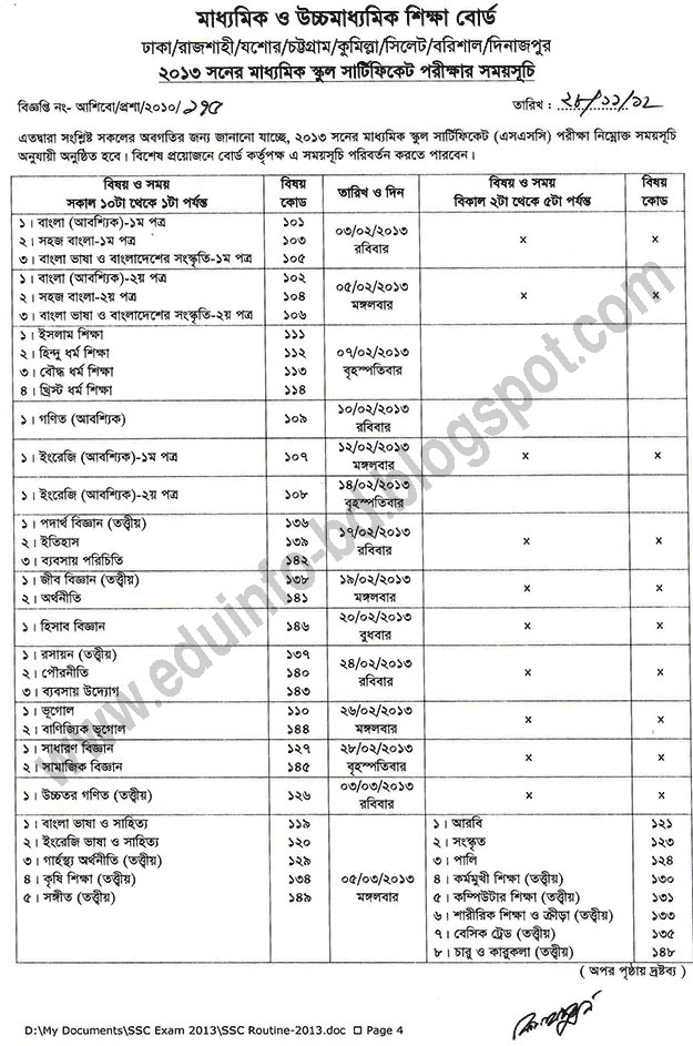 Dhaka Education Board Hsc Routine 2013 | Inspirational Education