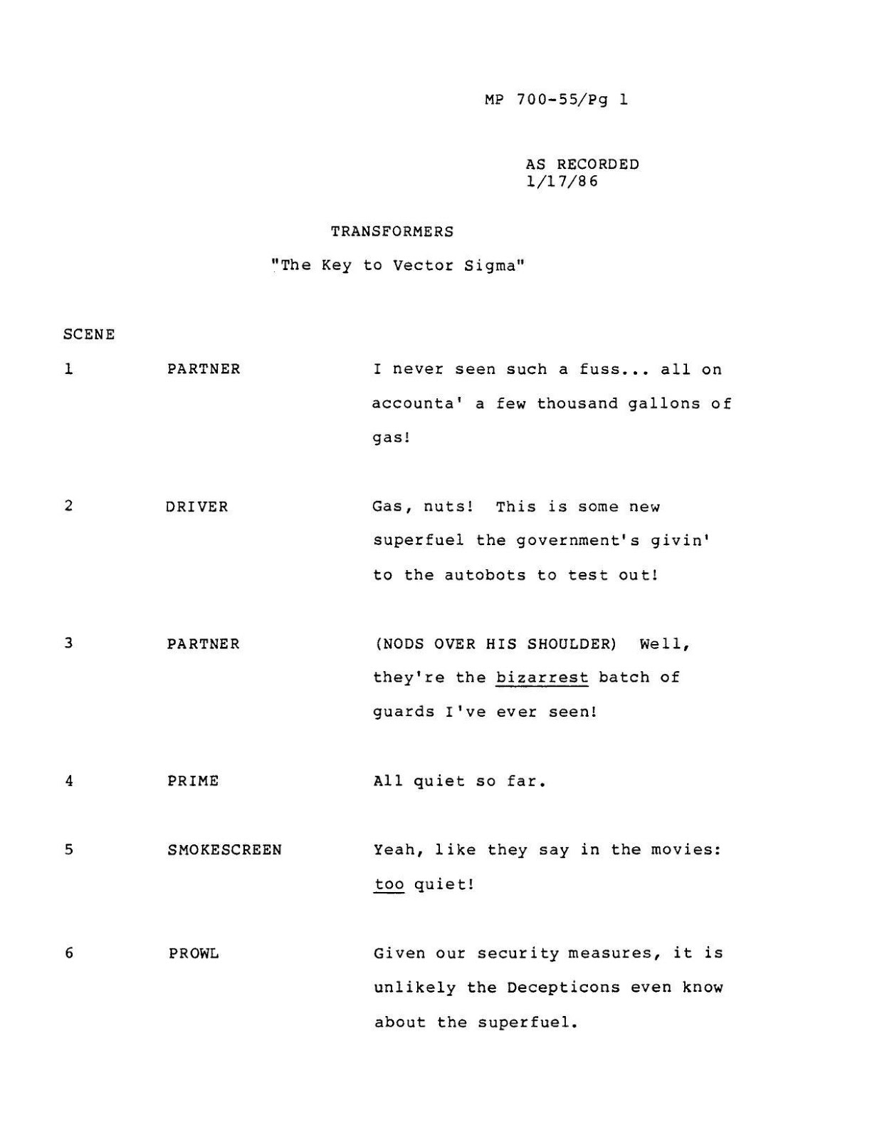 Sunbow and Marvel Productions Script/Storyboard Archive: MP 700 The ...