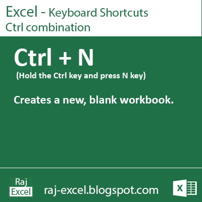 Raj Excel: Excel Shortcut Keys: Ctrl + N (Create a new workbook)