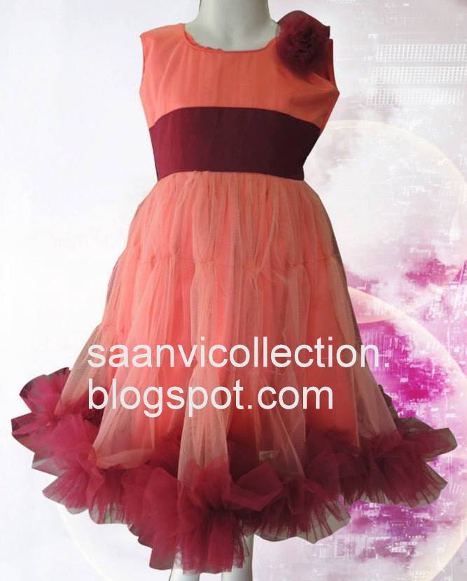 world of ethnic fashion !!!: Peach color net frock