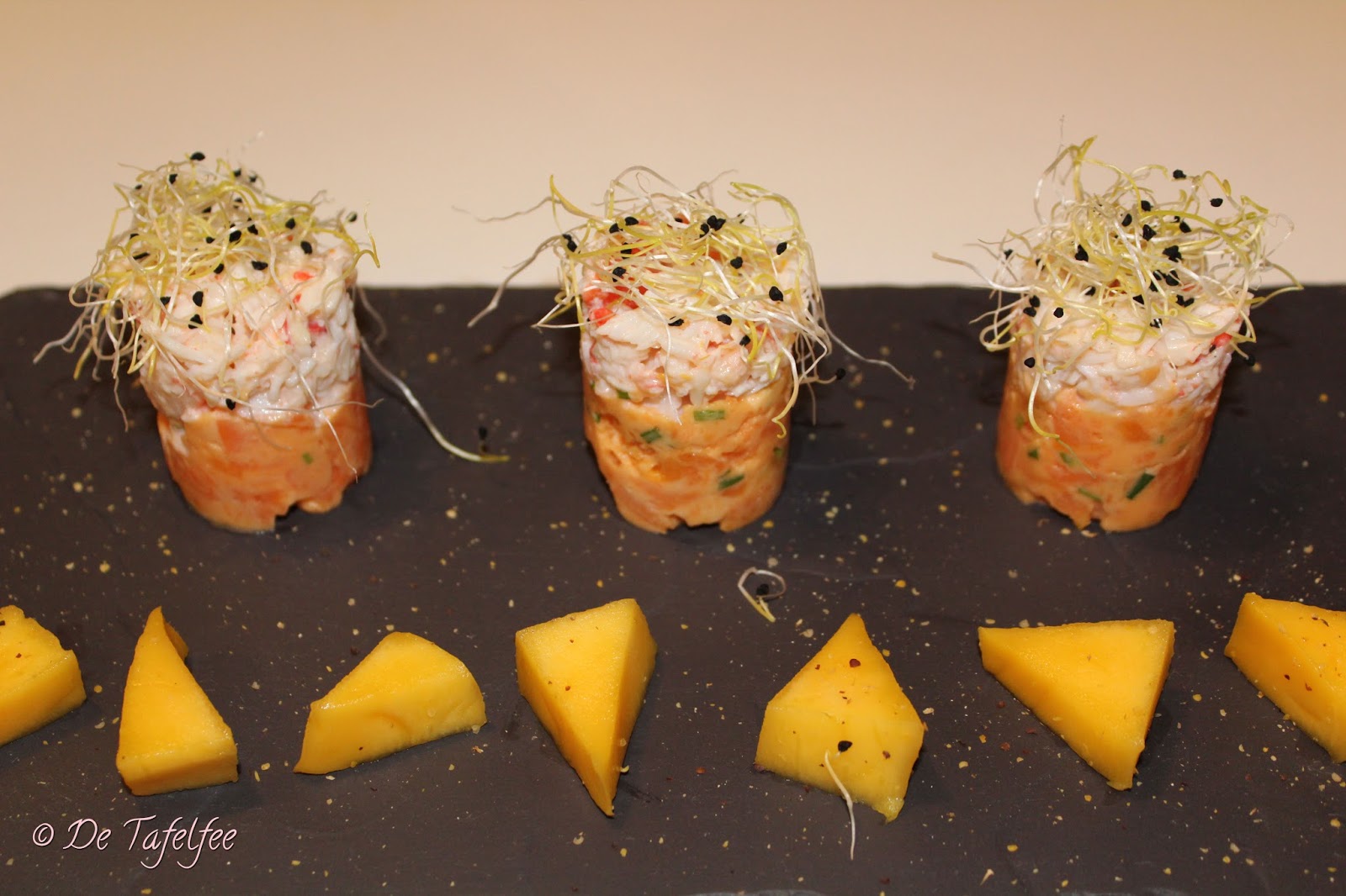 King krab met mango en zoete aardappel