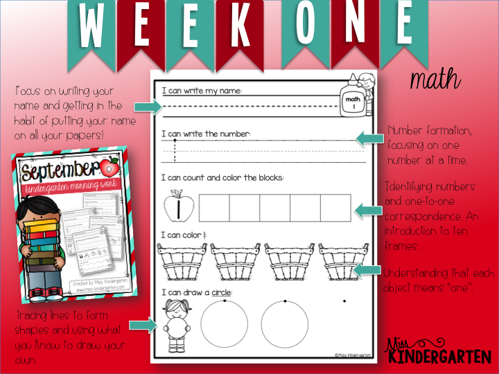 September Kindergarten Morning Work - Miss Kindergarten
