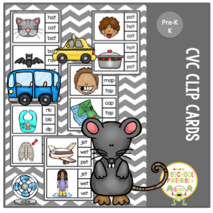 CVC Clip Cards ~ Preschool Printables