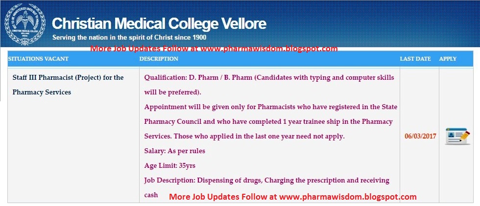 Pharmacist Job Openings for B.Pharm / D.Pharm Candidates @ Christian ...