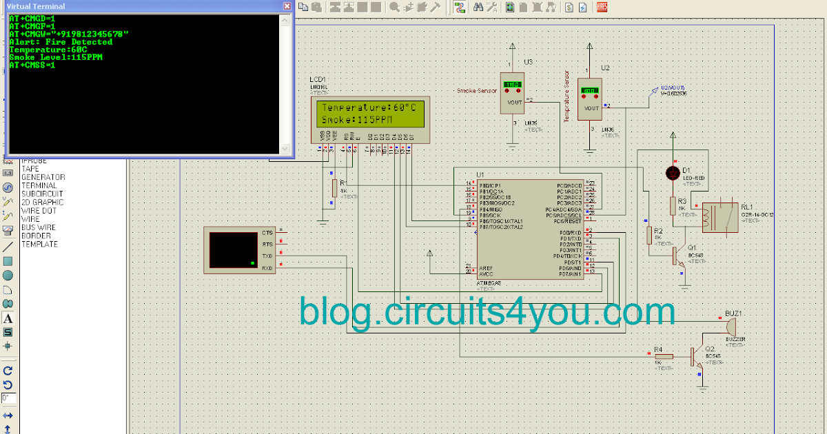 GSM Based Fire Alarm System | circuits4you.com