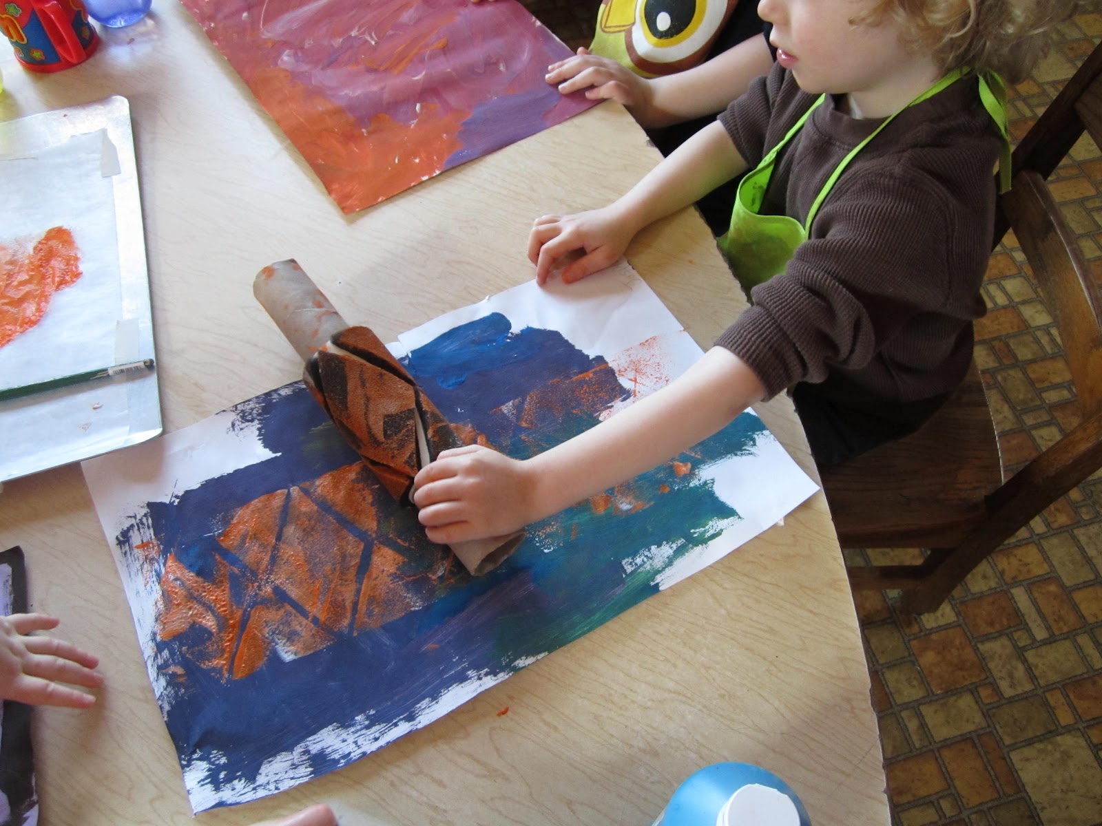 art and soul preschool: Print Making with Patterned Paint Rollers