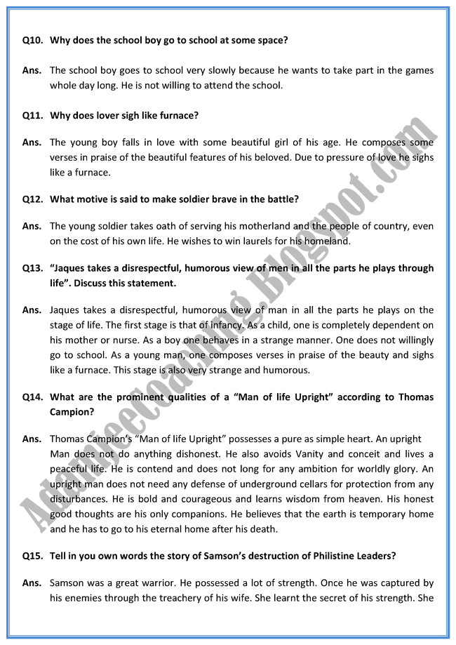 Adamjee Coaching: English XII - [Poems] - Question Answers Poems