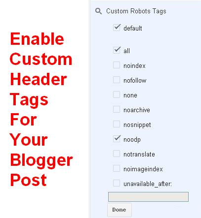 How to enable custom robots tags for blogger posts