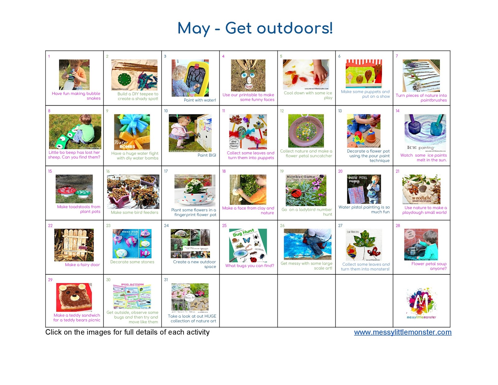 Kids Activity Calendars - Messy Little Monster
