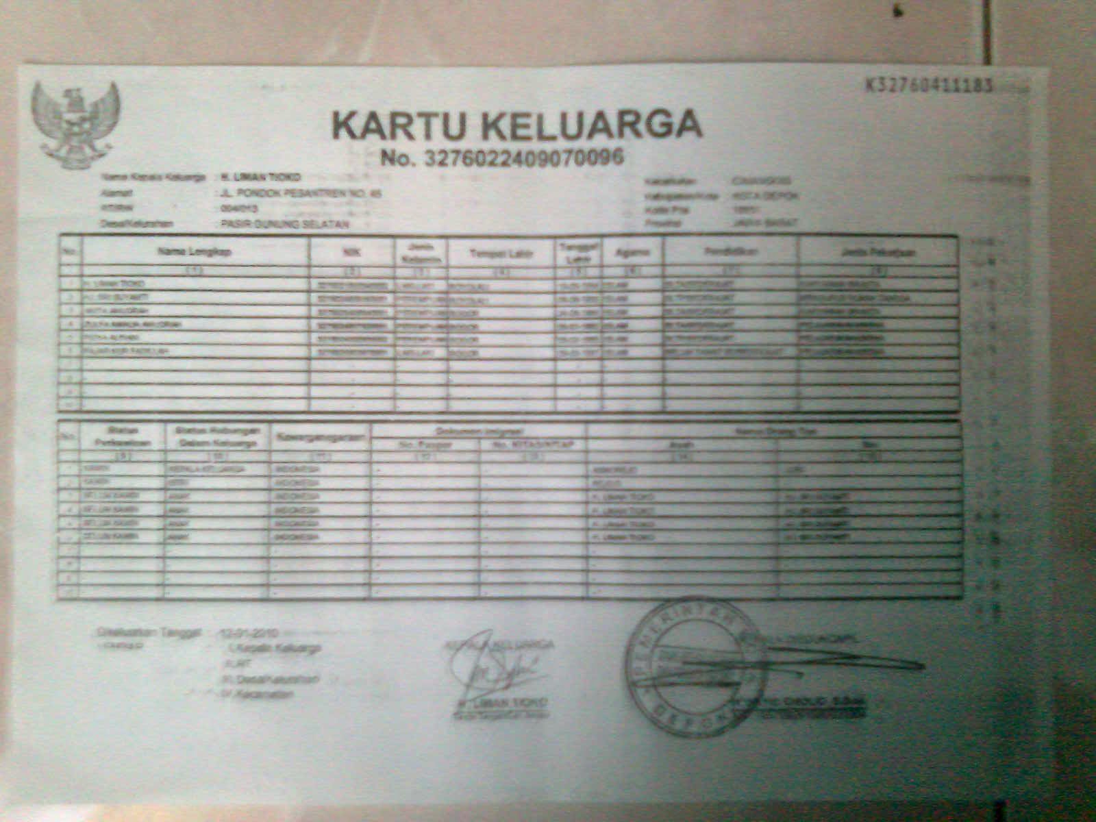 Pembuatan Kartu Keluarga (KK) - KELURAHAN NGEMPLAK KARTASURA