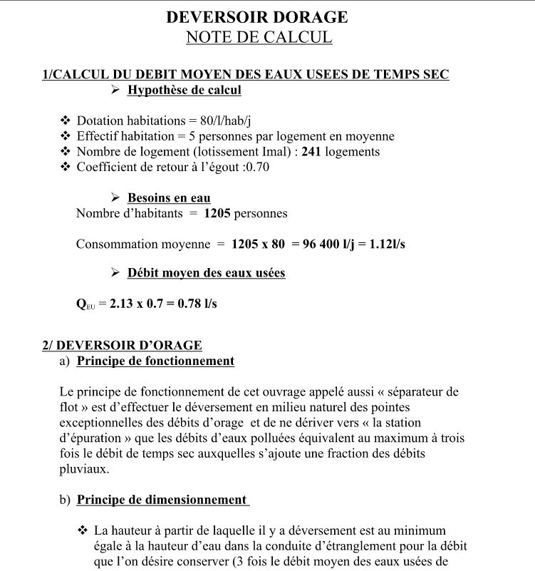 Exemple de note de calcul déversoir d'orage