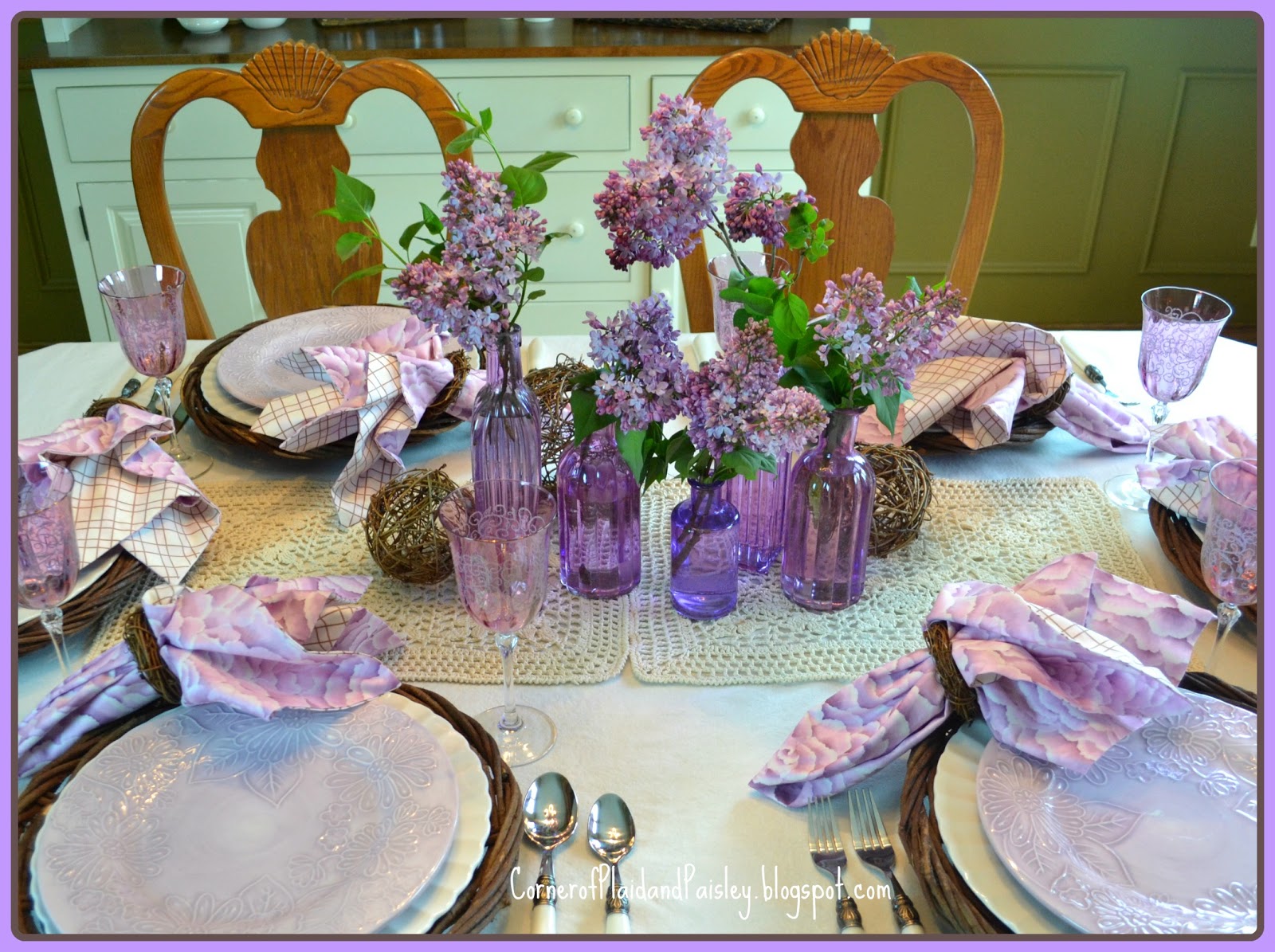 Lilac Table for Mother's Day - Corner of Plaid and Paisley