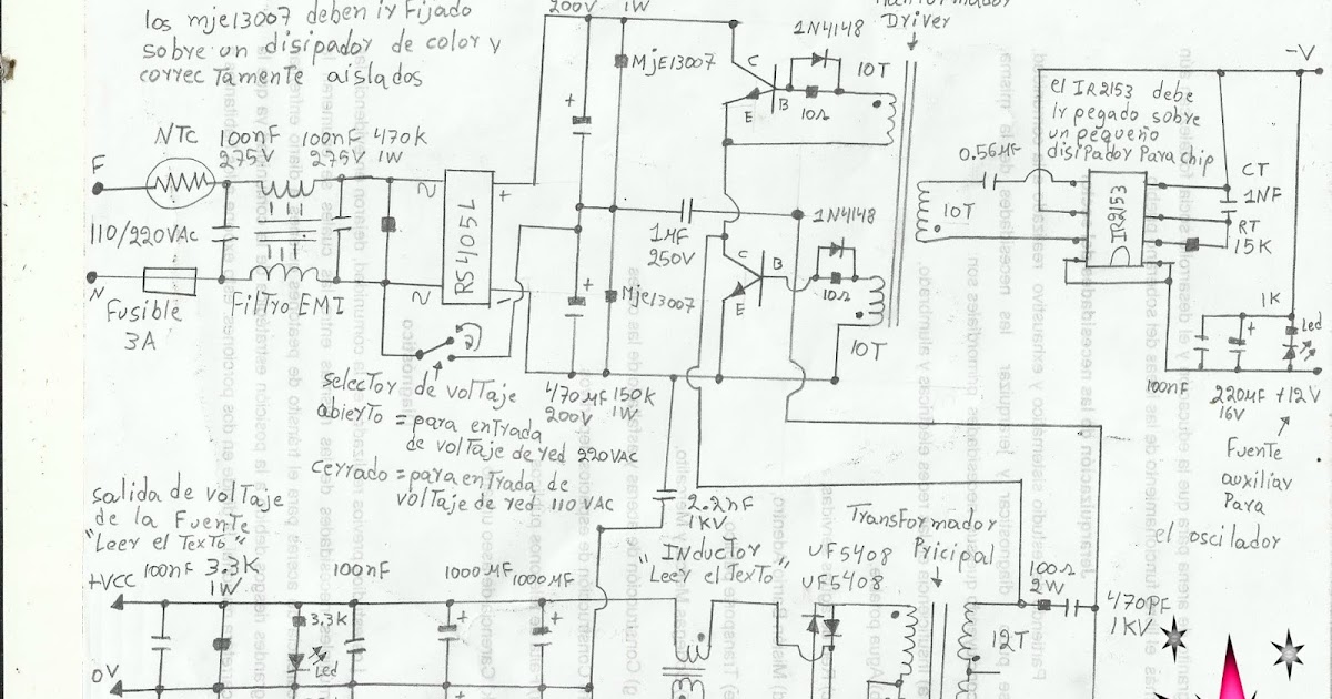 fuente conmutada AC/DC en medio puente para amplificadores de audio utilizando un chip IR2153 ...