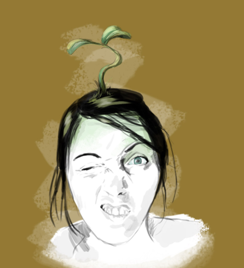 Seven Blue Orchids: Sprout Head Self-Portrait
