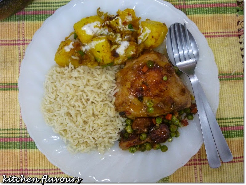 kitchen flavours: Baked Butter Rice and Chicken with Peas