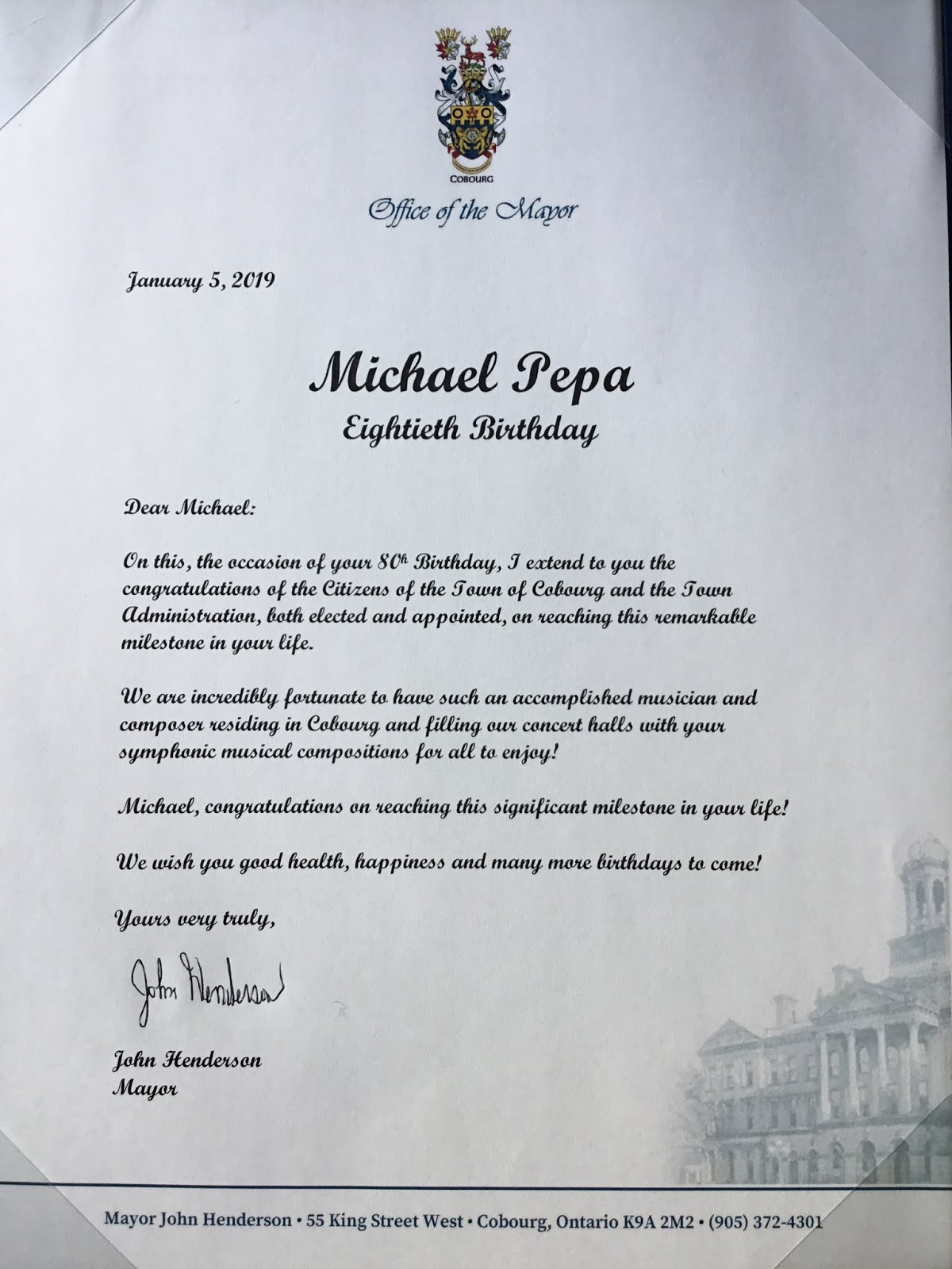 Erika Crinò, Pianist: Michael Pepa'80th Birthday :: Certificate of ...