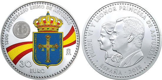 World Coin News: Spain 30 euro 2018 - 1300 years of the Kingdom of Asturias