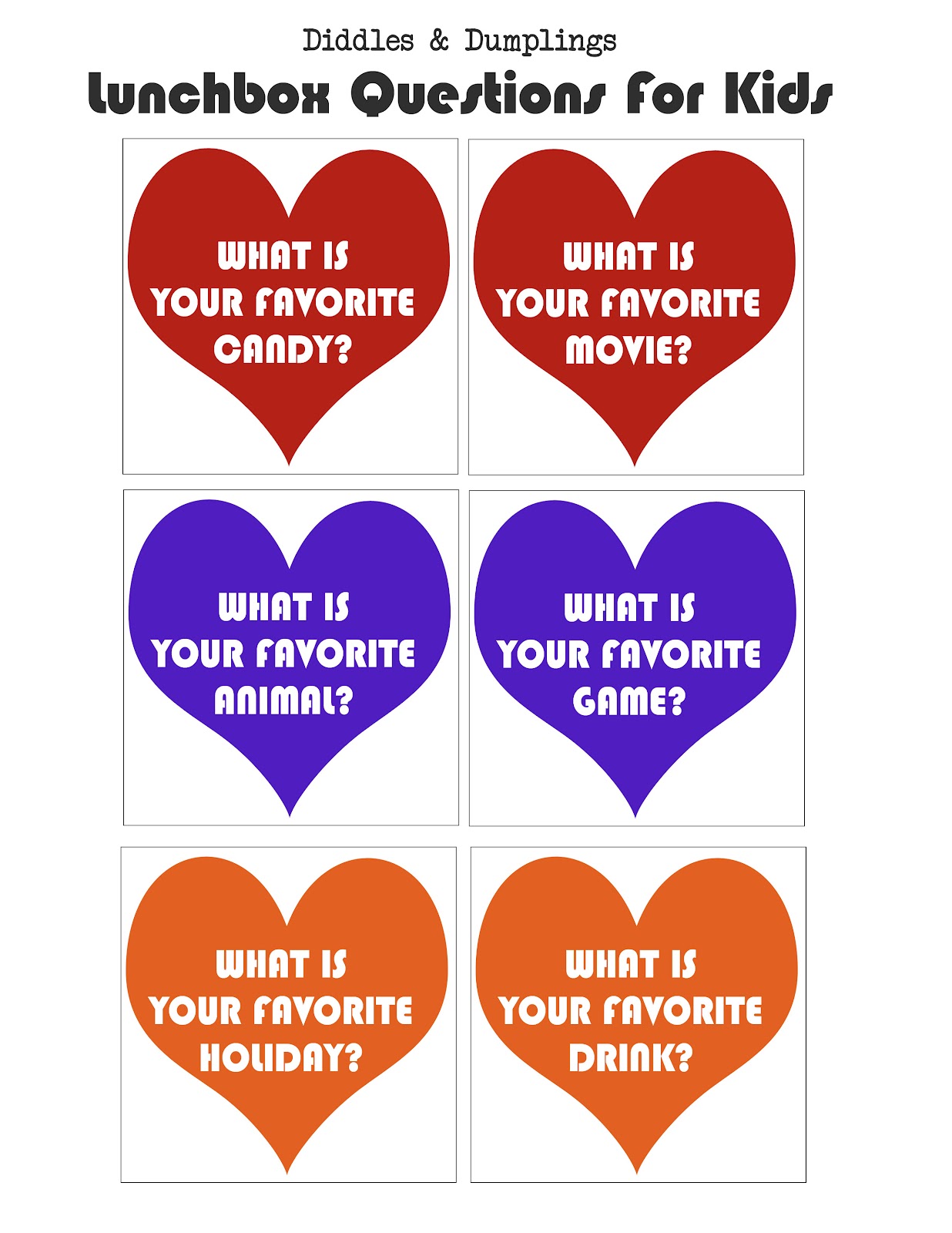 Diddles and Dumplings: Lunchbox Questions For Kids