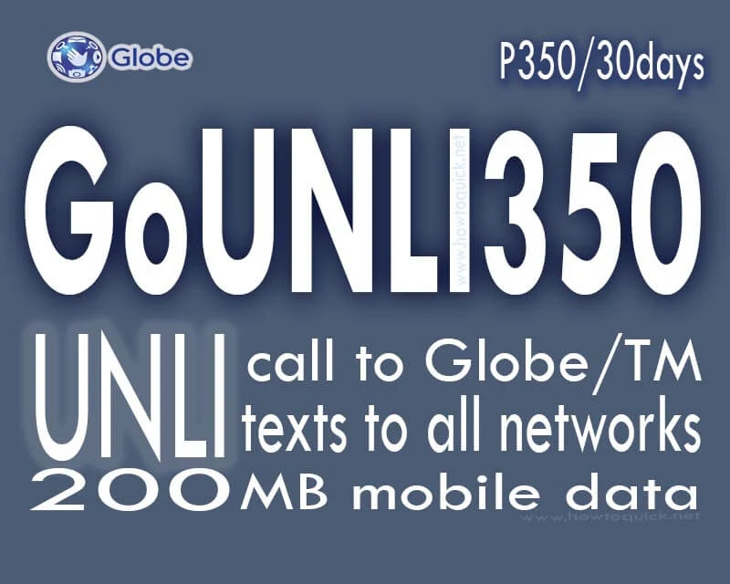 Globe GOUNLI350 - 30 days Unlimited Call and Text to All Networks