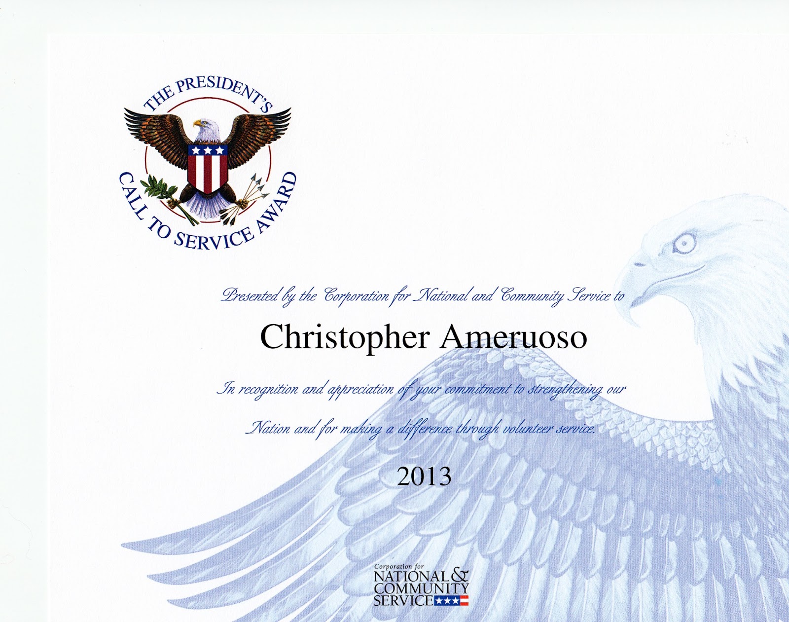 Award from the President of the United States