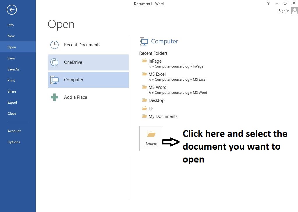 Opening an Existing Document in MS Word - computer free courses