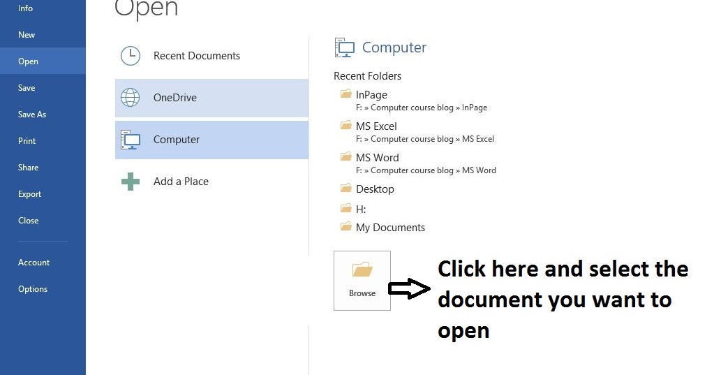 Opening an Existing Document in MS Word - computer free courses