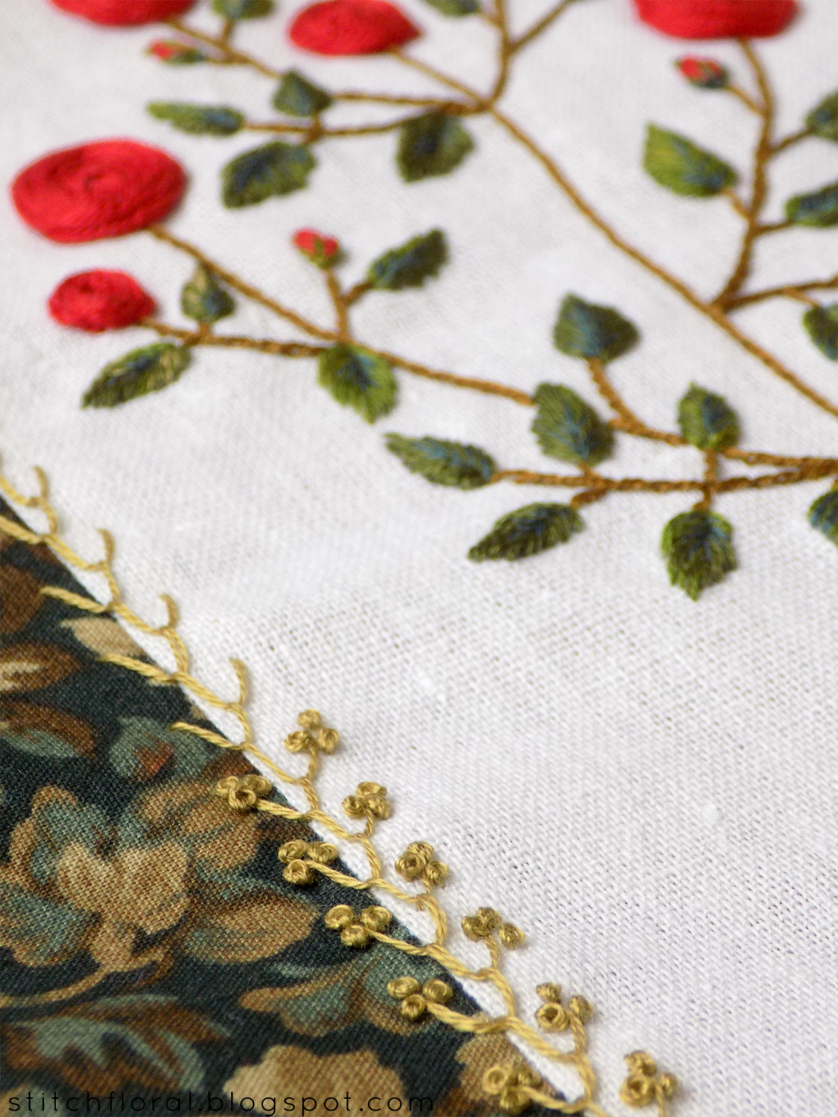 Stitching practice: red roses branch - Stitch Floral