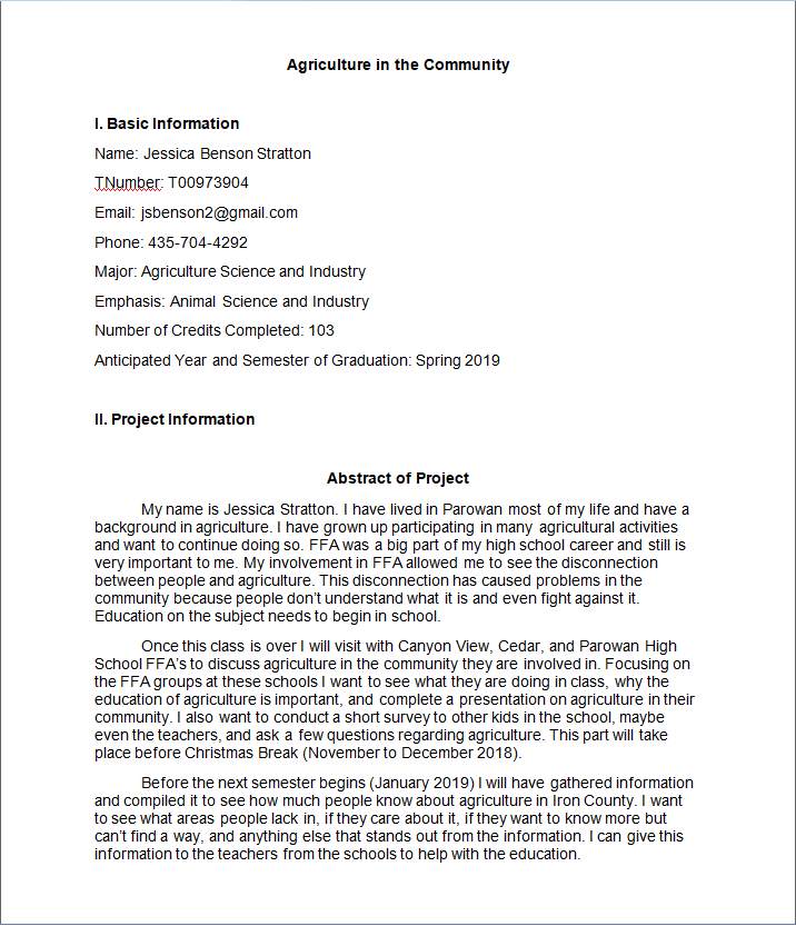 Agriculture in the Community: Original Project Proposal