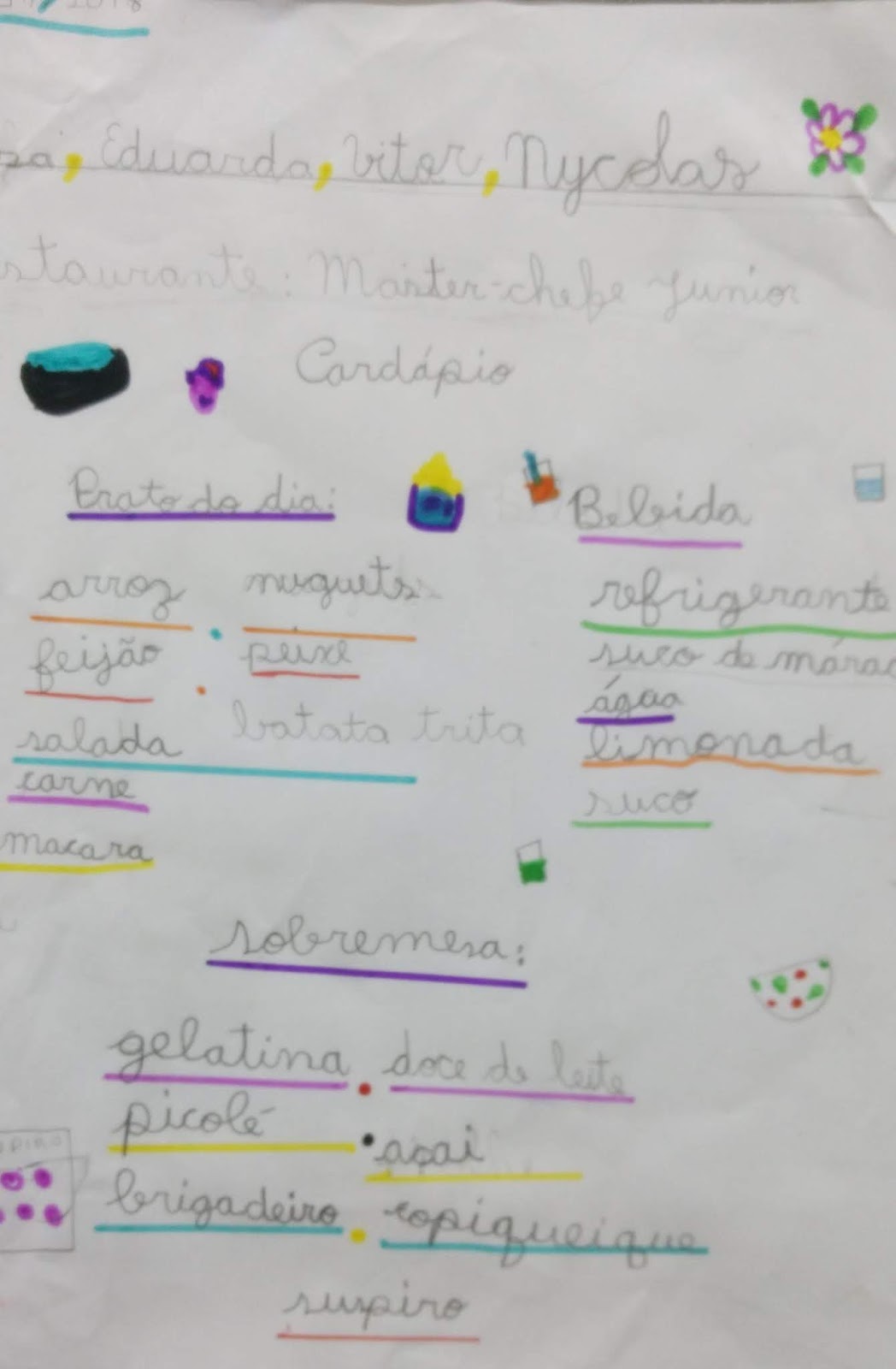 "EDUCAR PARA A VIDA": Gênero textual: CARDÁPIO.