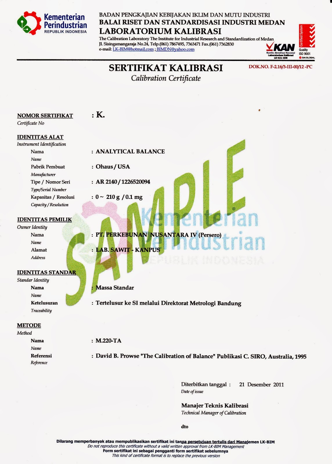 Amien Nasution's Web: Profil Lab. Kalibrasi - Baristand Industri Medan ...