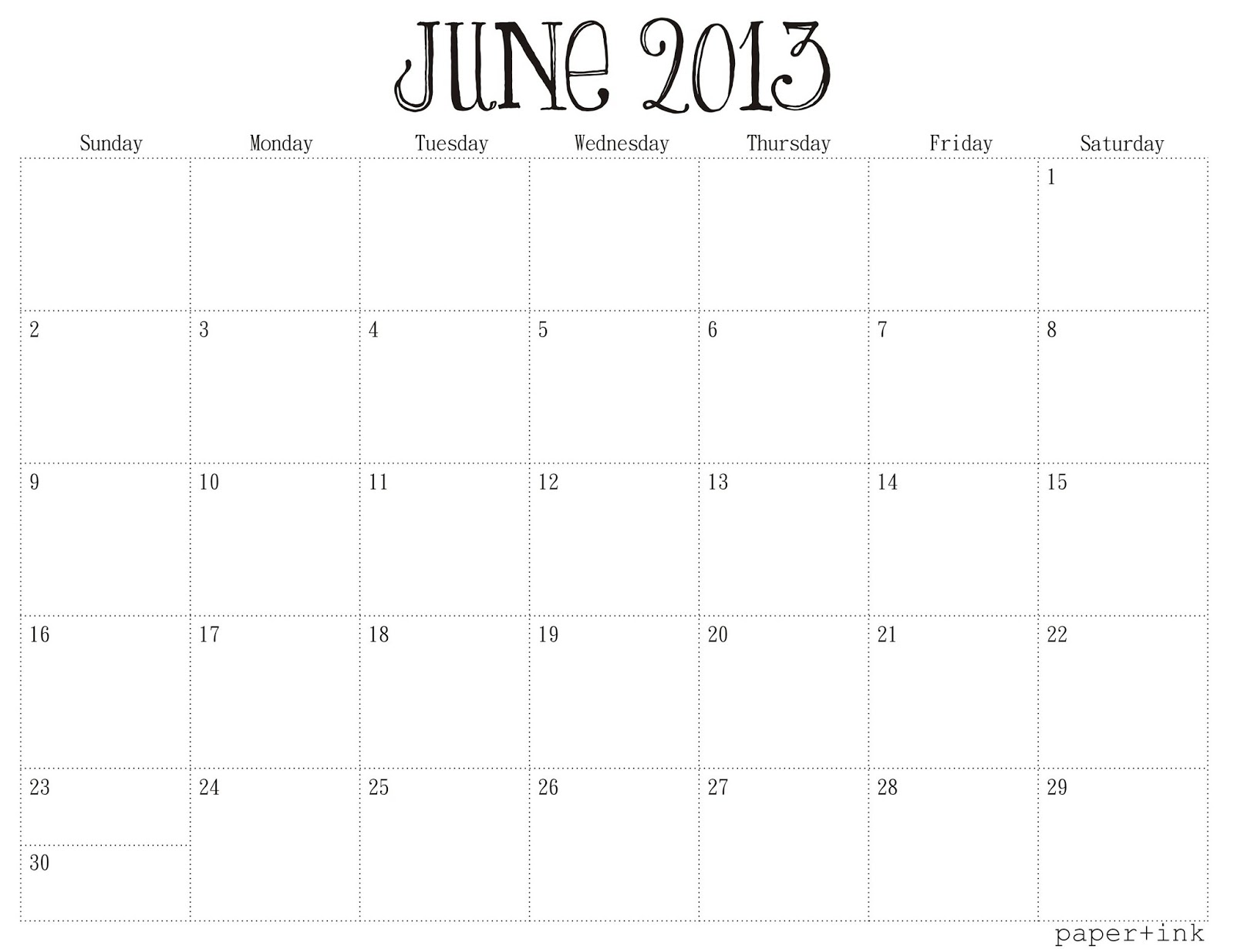 Free Printable Calendars: June / July 2013
