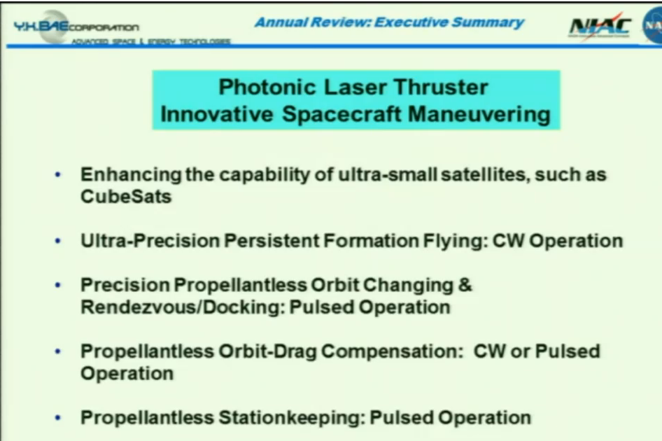 Photonic Laser Thruster has moved a one pound object on a frictionless ...