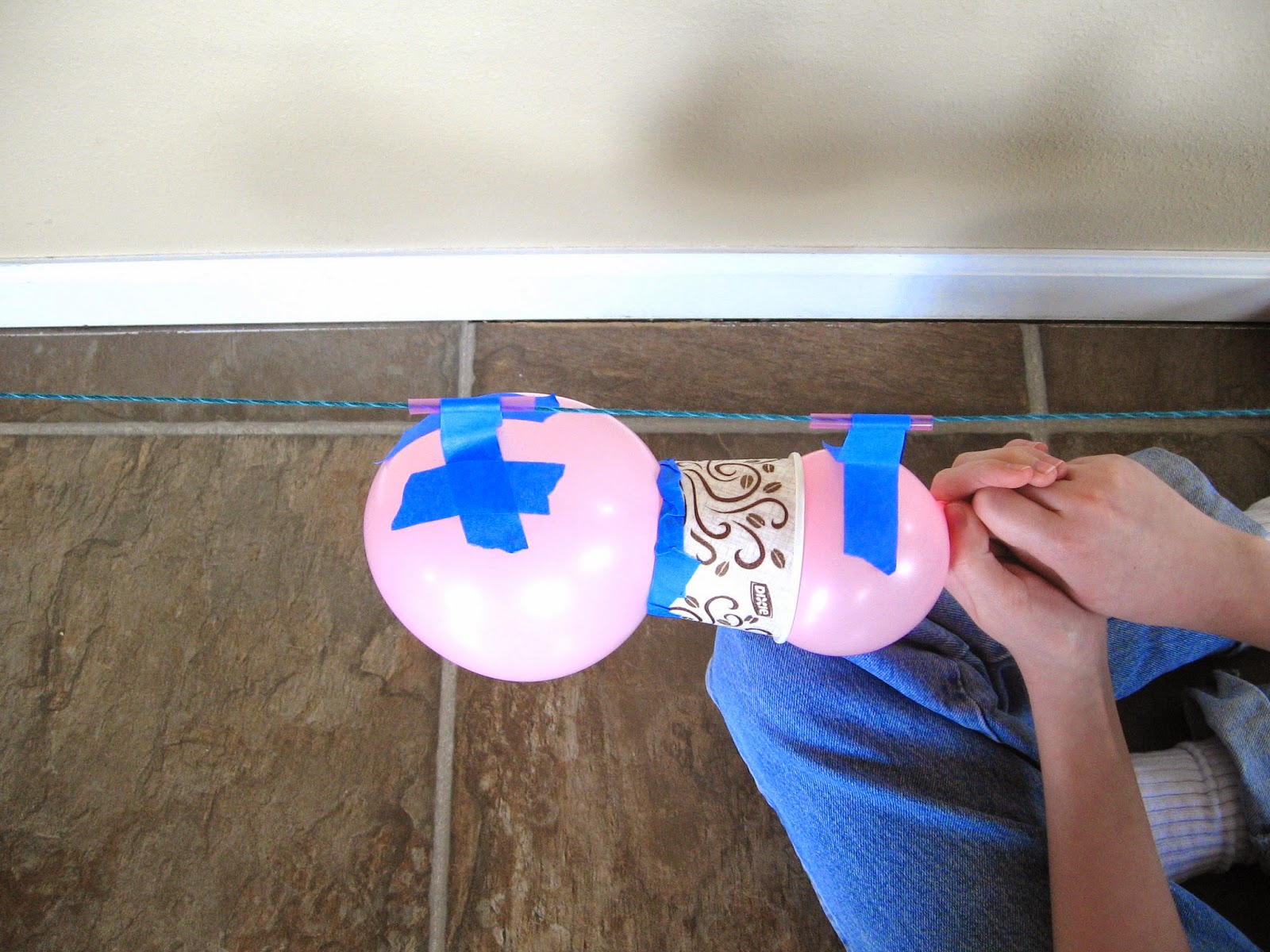 Almost Unschoolers: Two-Stage Balloon Rocket - Take Two