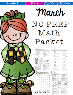 Kelly McCown: March NO PREP Math Packets {Grades 3 to 8}