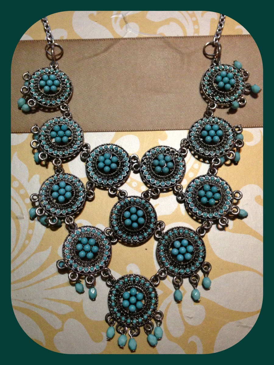 Masquerade Jewelry: Large Turquoise Necklace and Earrings SOLD