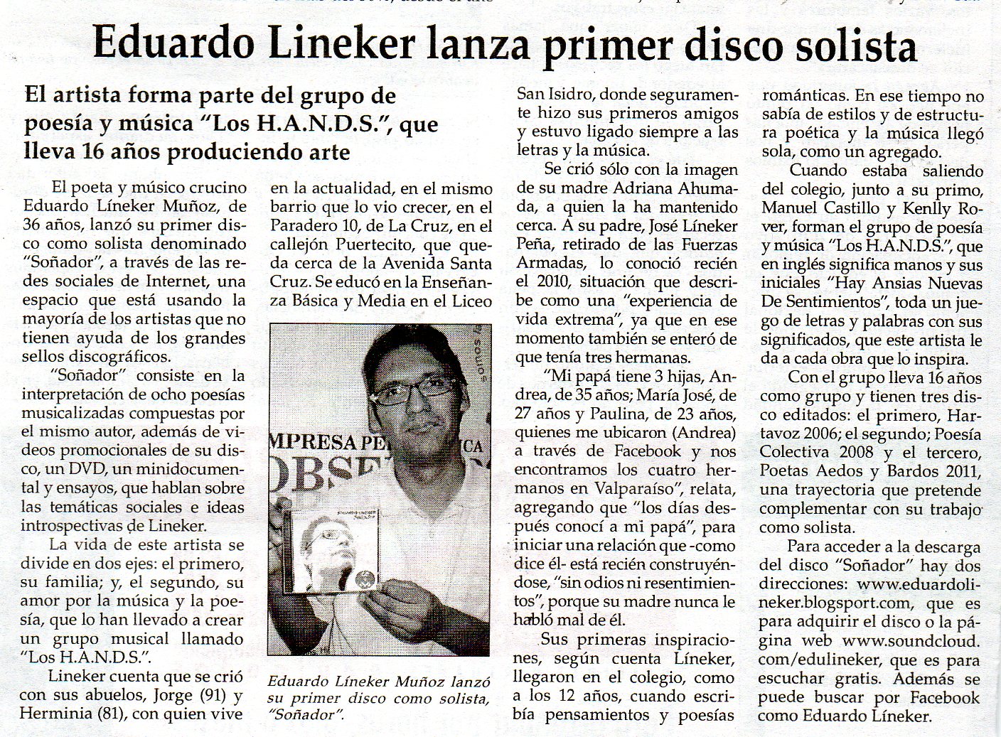 Eduardo Lineker: REPORTAJE DIARIO EL OBSERVADOR