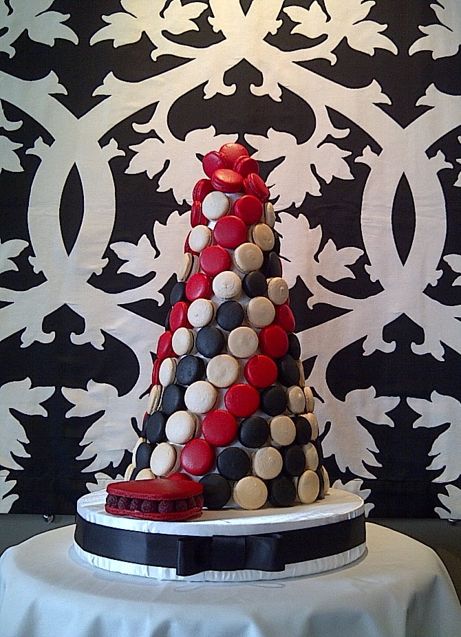 i eat sweet: Black, White & Red macaron tower
