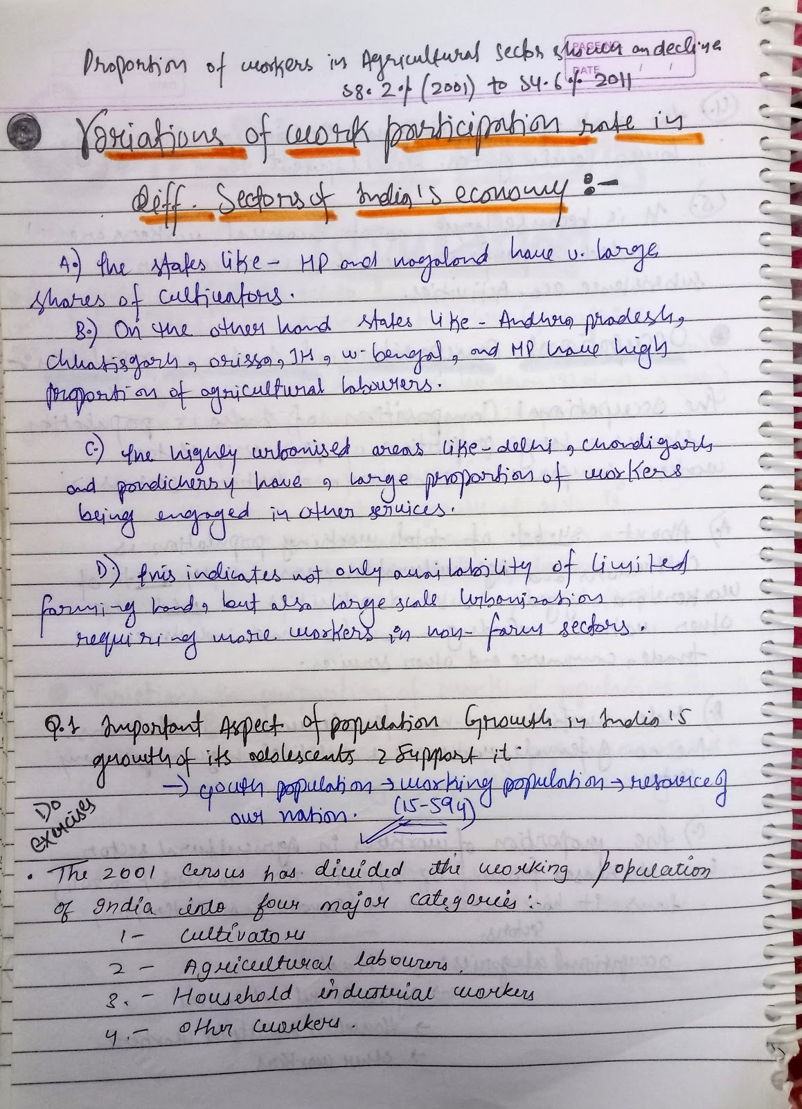 handwritten notes of Population- chapter 1 [geography] class 12th ...
