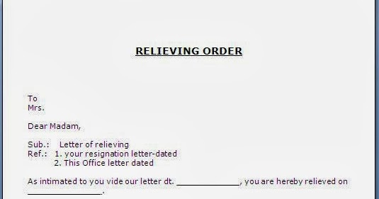 Relieving Order Letter Format